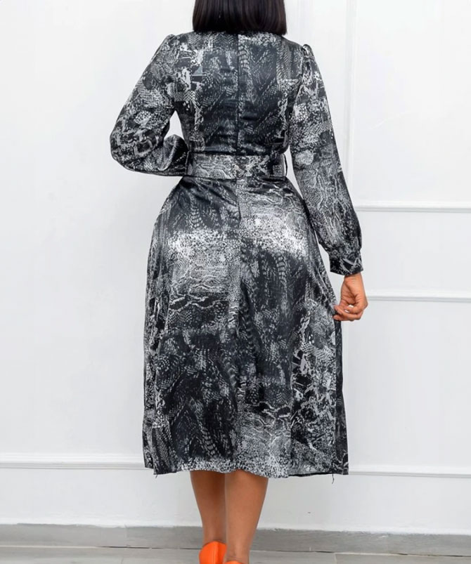 Black Print Bowtie Retro Print Dress - TORFEO