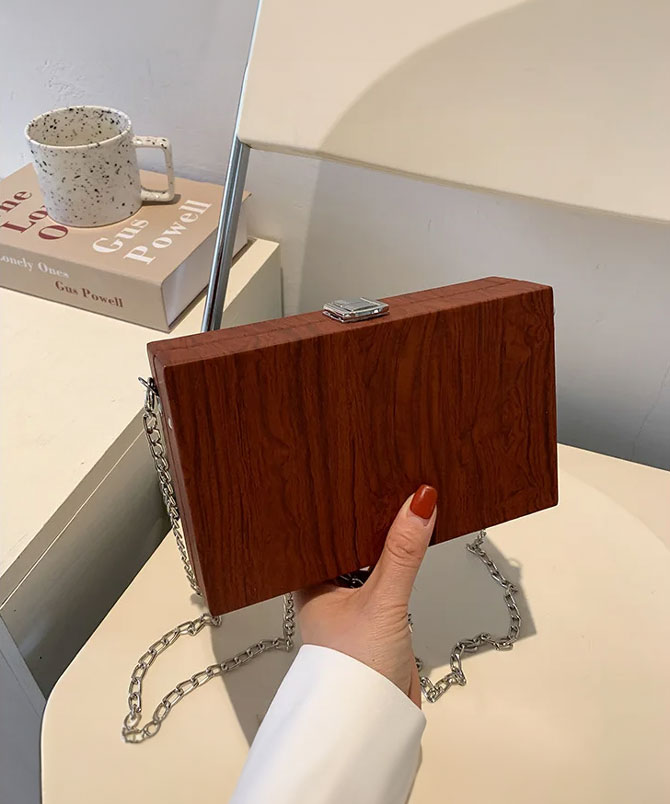 Brown Wood Grain Box Clutch Bag - TORFEO