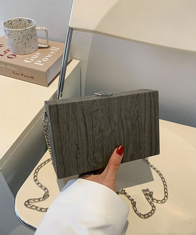 Gray Wood Grain Box Clutch Bag - TORFEO