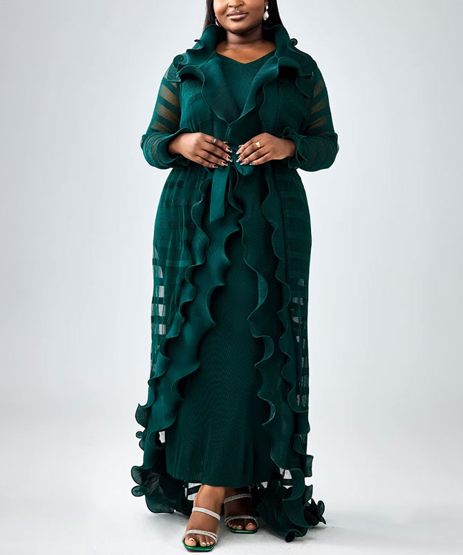 Green Ruffle Miyake Two Piece - TORFEO
